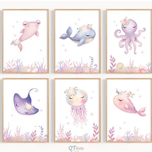 Sea Animal Nursery Prints, Girl Room Ocean Printable Wall Art, Under ...