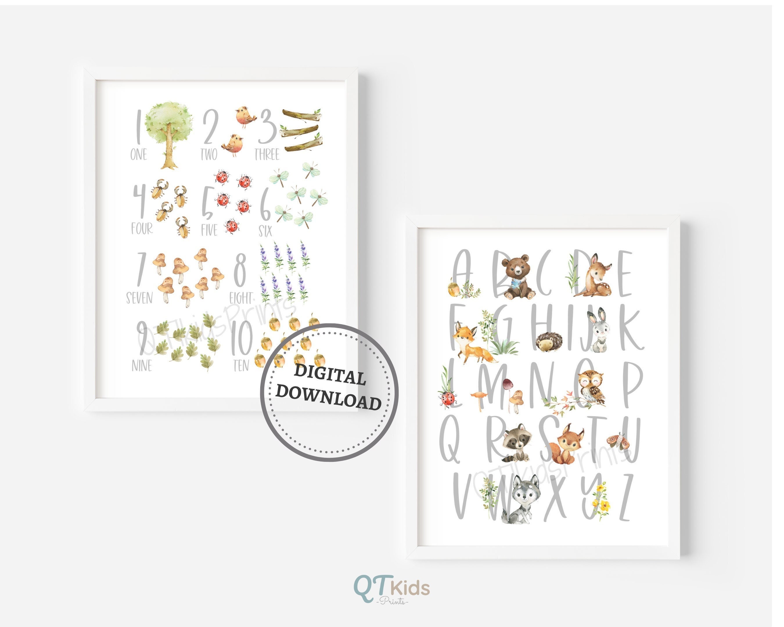 Woodland Alphabet Number Posters, Woodland Nursery Prints, Animal ...