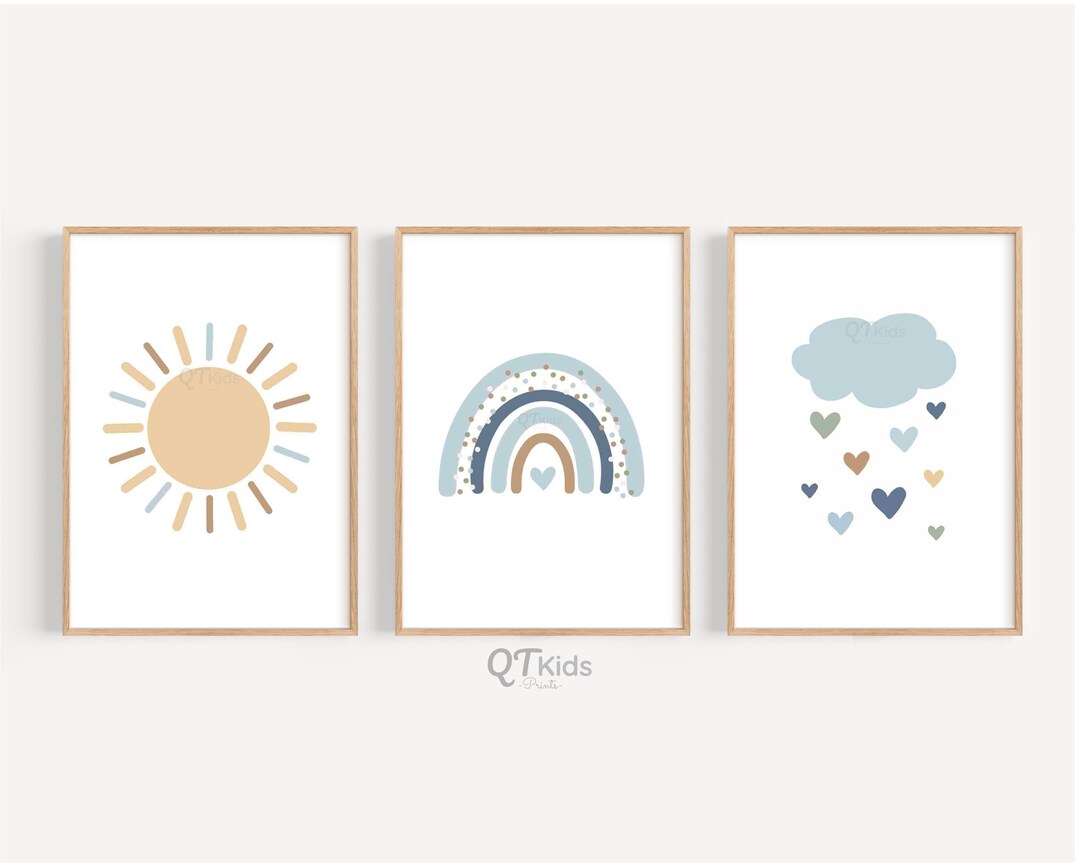 Sun Cloud Rainbow Hearts Prints, Boy Nursery Printable Wall Art ...