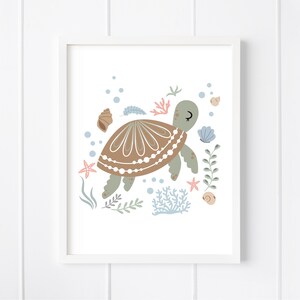 Nautical Ocean Animal Poster, Sea Turtle Nursery Print, Sea Animal Wall ...