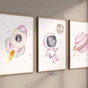 Pink Outer Space Nursery Prints, Girl Room Printable Wall Art, Playroom ...