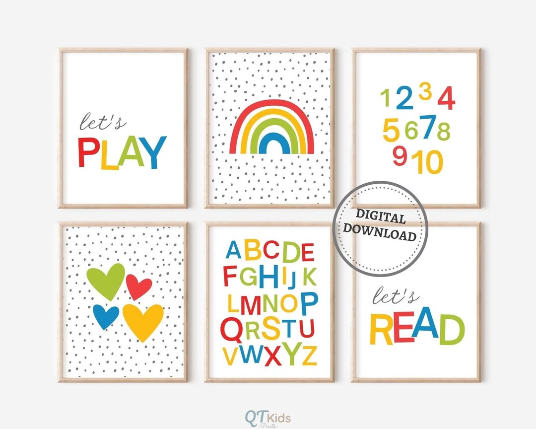Alphabet Number Posters, Rainbow Nursery Print, Gender Neutral Nursery ...