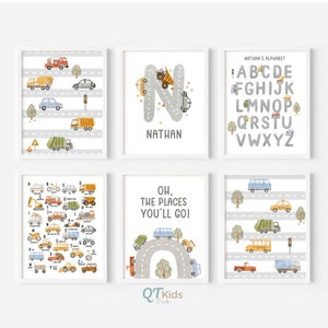 Personalized Transport Nursery Prints, Custom Name Printable Wall Art ...