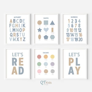 Educational Prints, Alphabet Numbers Shapes Colours, Boy Playroom ...
