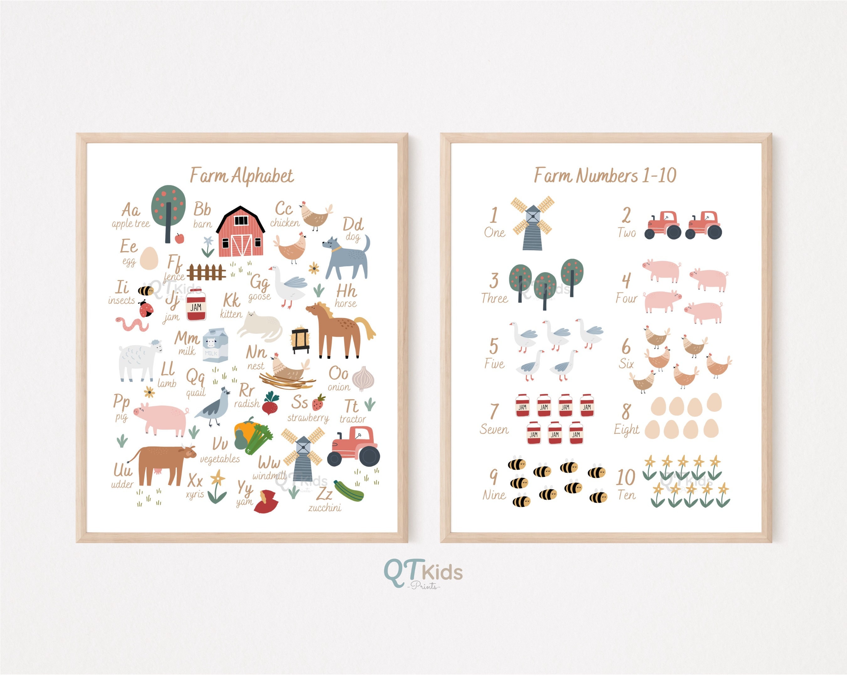 Farm Alphabet Numbers Prints Farm Nursery Wall Art Farm Kids - Etsy