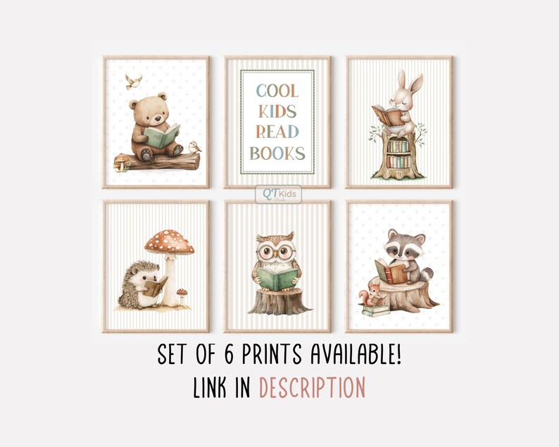 Reading Animals Nursery Prints, Cool Kids Read Books, Book Nook Wall ...