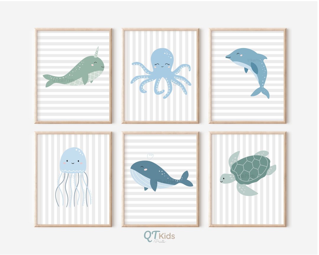 Ocean Animals Prints, Under the Sea Nursery Wall Decor, Sea Animals ...
