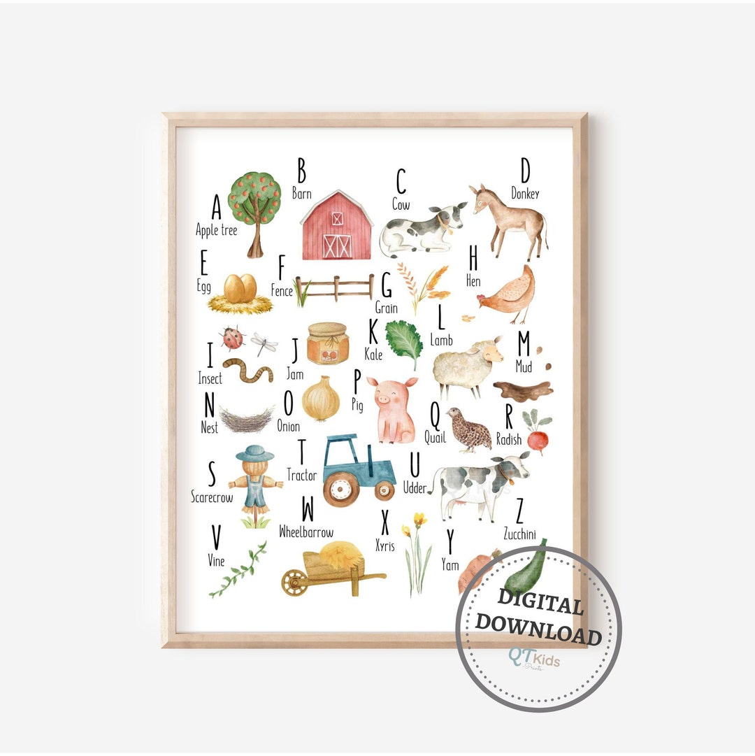 Farm Alphabet Print, ABC Poster, Pre-school Learning Posters, Farm ...
