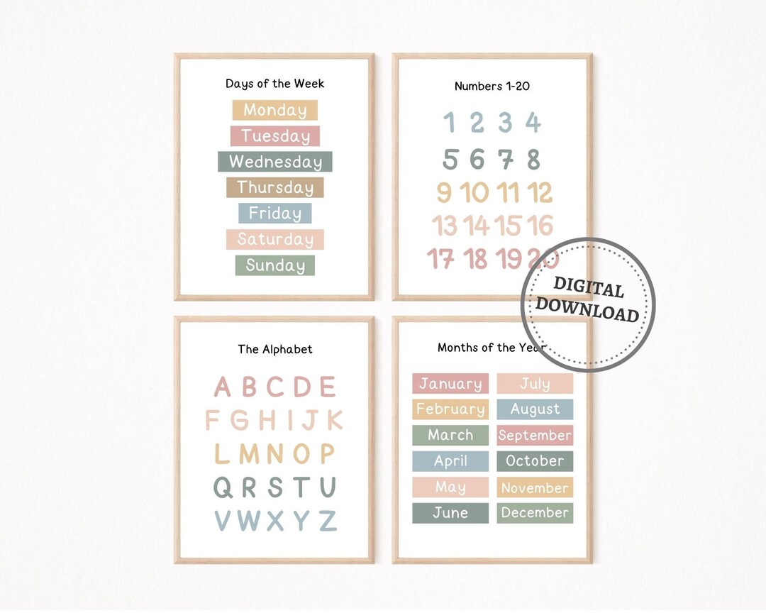 Alphabet Number Posters, Months Days Classroom Prints, ABC Printable ...