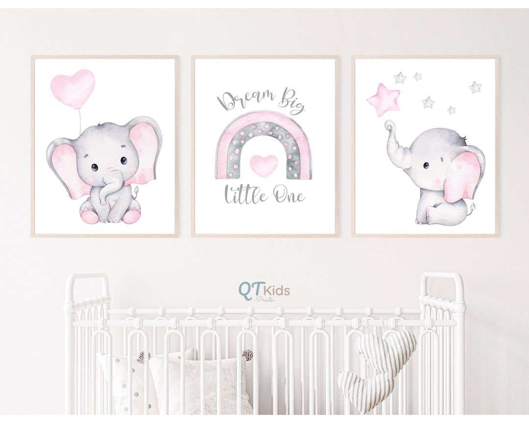 Baby Elephants Prints, Girl Nursery Printable Wall Art, Pink Girl Room ...