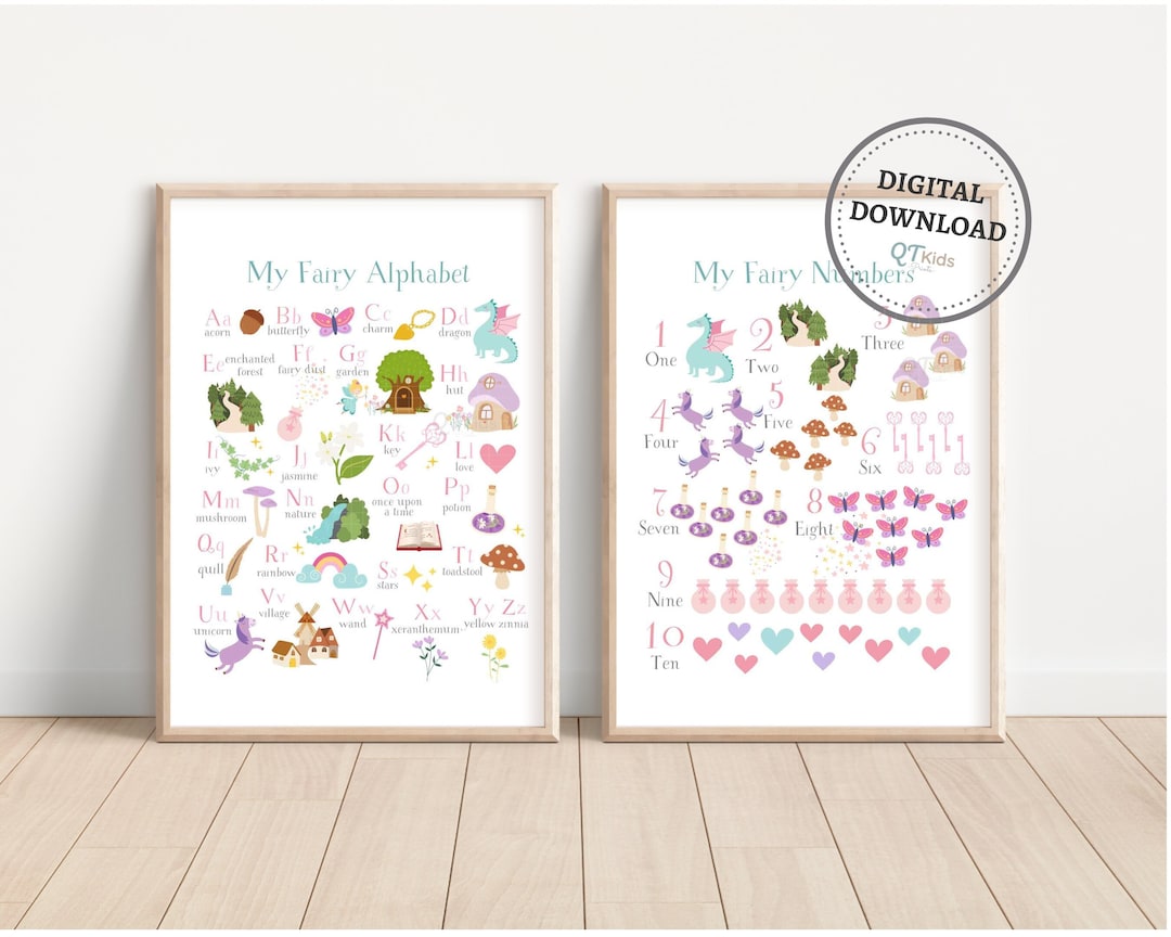 Fairy ABC Number Prints, Girl Nursery Print, Playroom Fairy Decor ...
