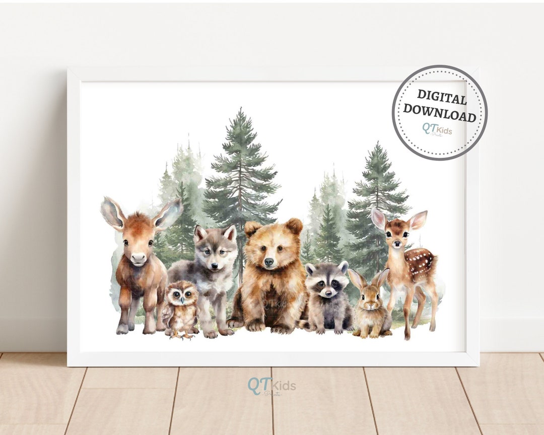 Woodland Animal Print, Boy Nursery Printable Wall Art, Forest Animal ...