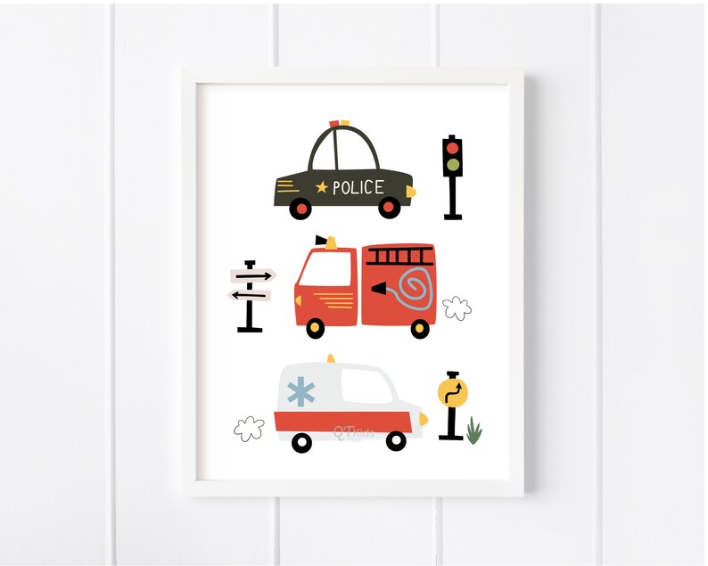 Emergency Vehicles Print Boy Room Printable Wall Art Trucks - Etsy