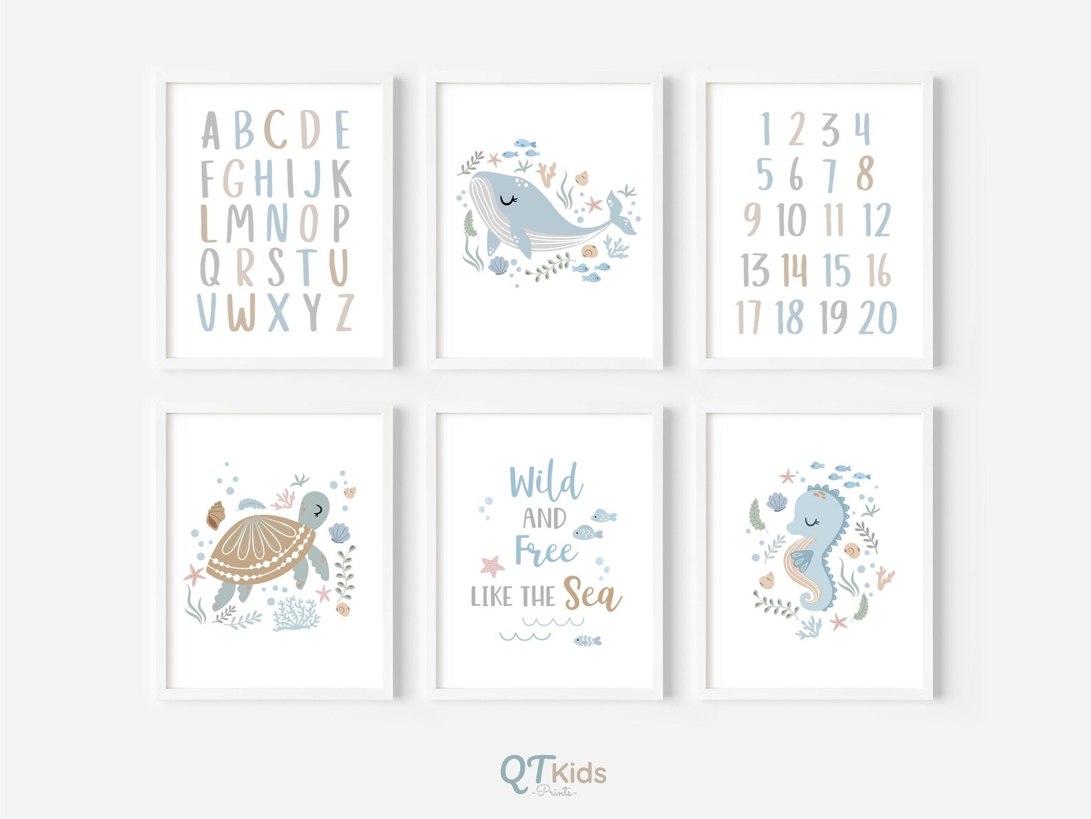Sea Animals Alphabet Numbers Nursery Prints Set of 6 ABC - Etsy