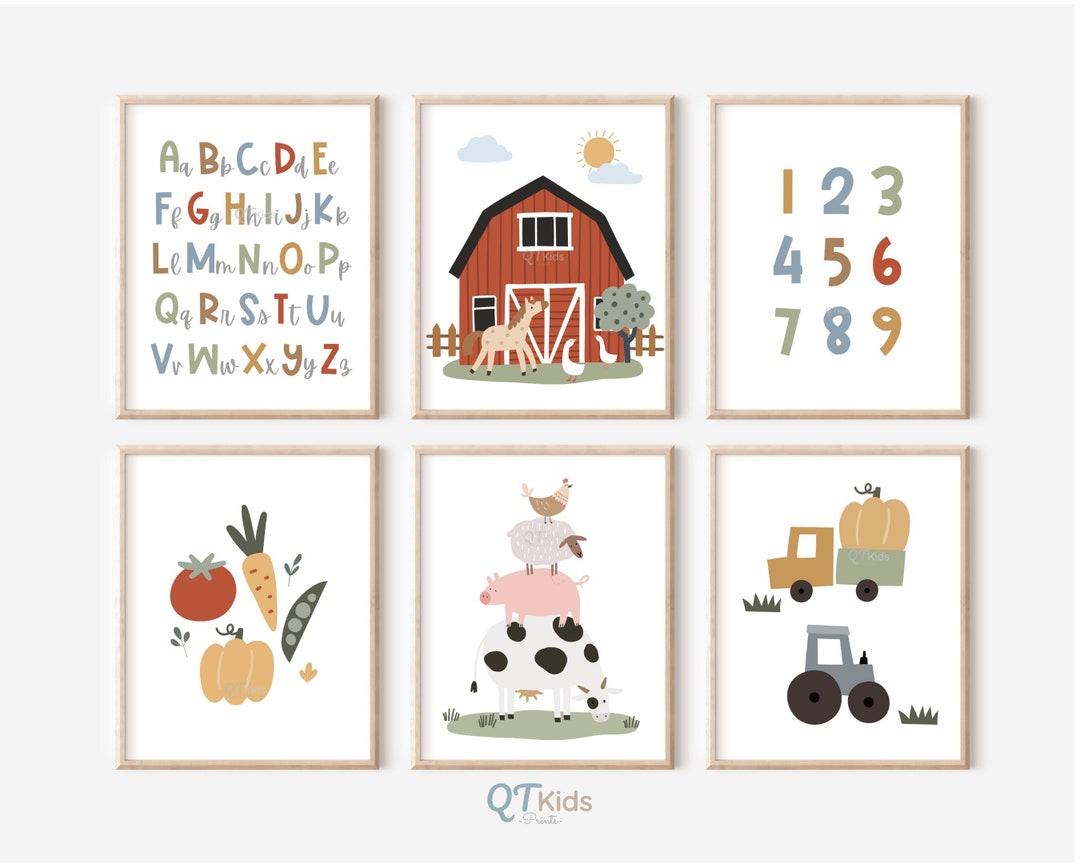 Farm Prints Kids Room Nursery, Alphabet ABC Numbers Posters, Farm Kids ...