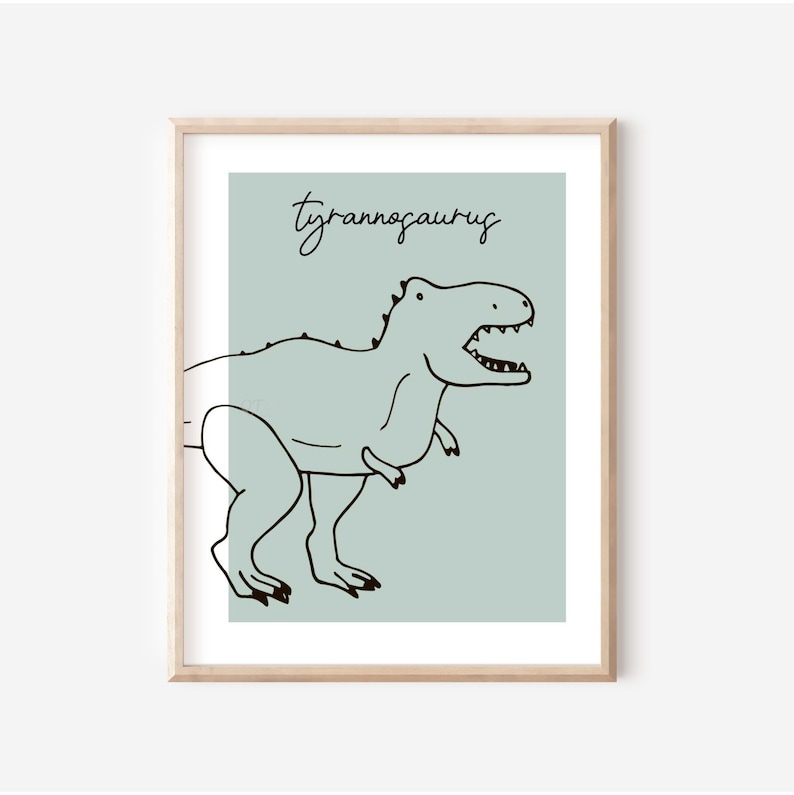 Dinosaur Prints, Hand Drawn Dinosaur Wall Art, Kids Room Blue Green ...