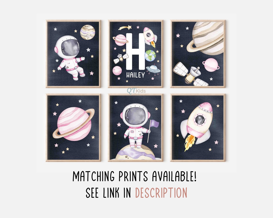 Personalized Space Prints, Custom Name Pink Astronaut Posters, Girl ...