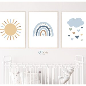 Sun Cloud Rainbow Hearts Prints, Boy Nursery Printable Wall Art ...