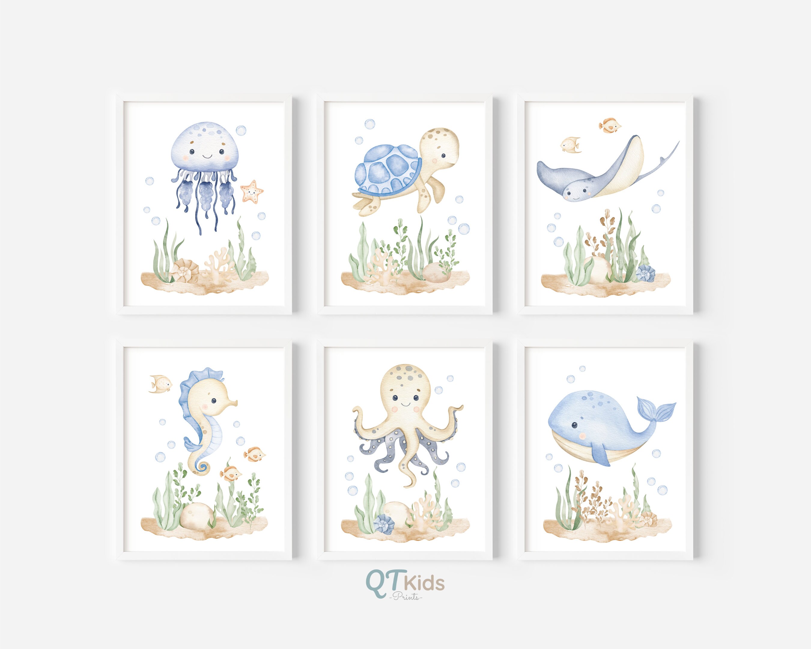 Sea Animals Nursery Prints Ocean Animal Kids Room Wall Art - Etsy
