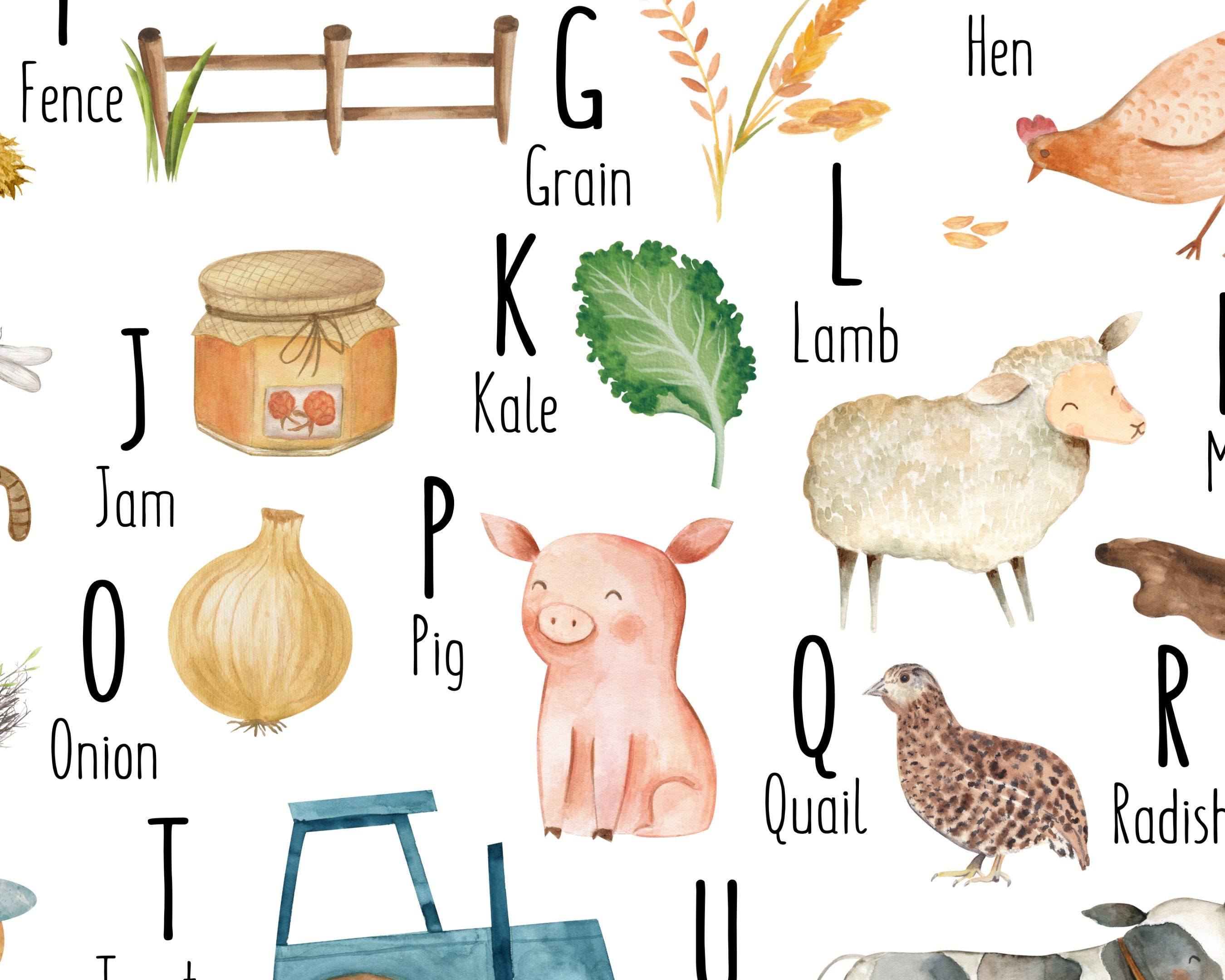 Farm Alphabet Print, ABC Poster, Pre-school Learning Posters, Farm ...
