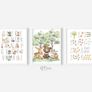 Woodland Alphabet Numbers Prints, Woodland Nursery Decor, Kids Playroom ...