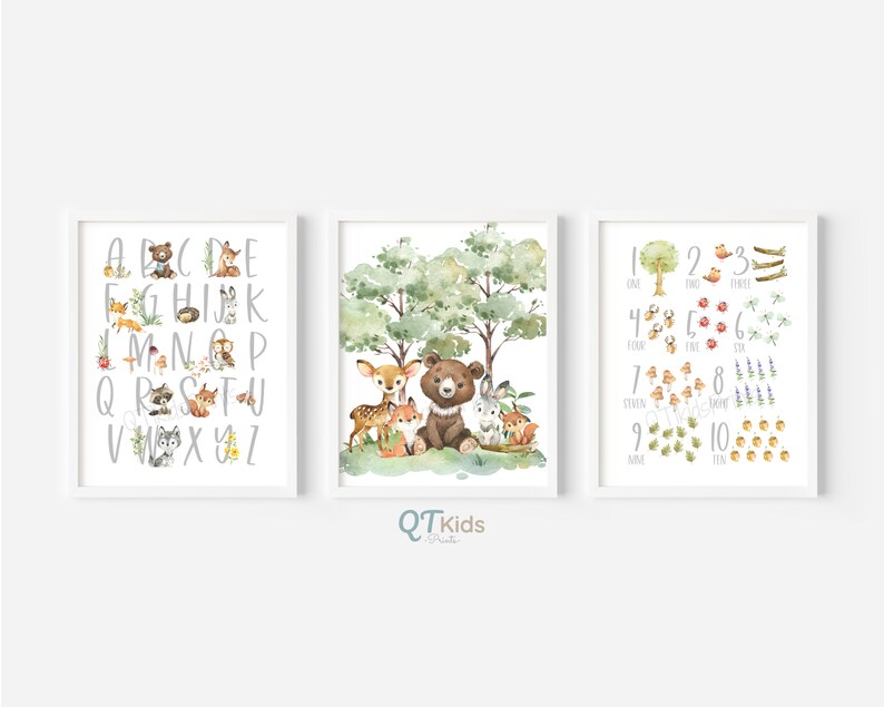 Woodland Alphabet Numbers Prints Woodland Nursery Decor Kids - Etsy