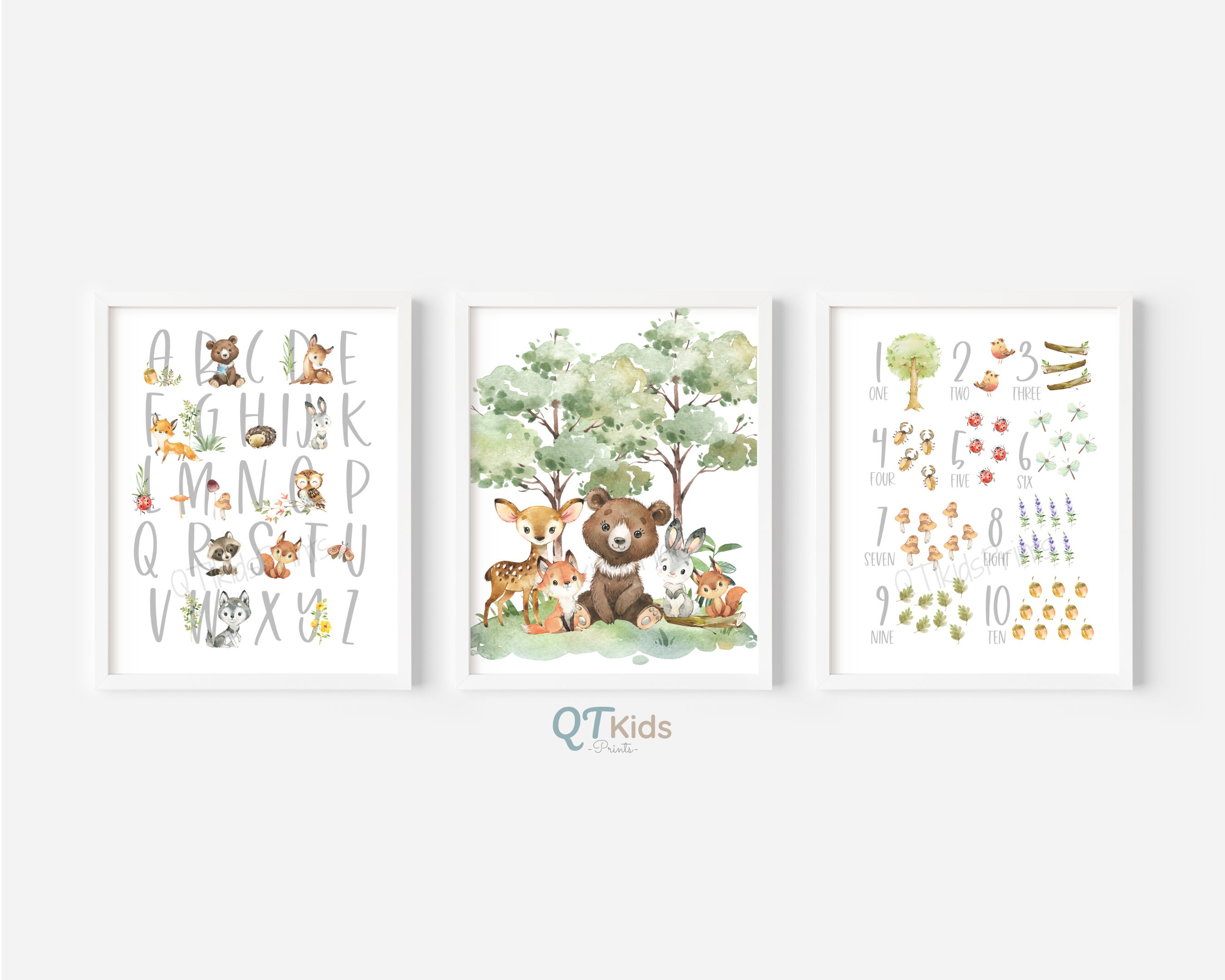 Woodland Alphabet Numbers Prints, Woodland Nursery Decor, Kids Playroom ...