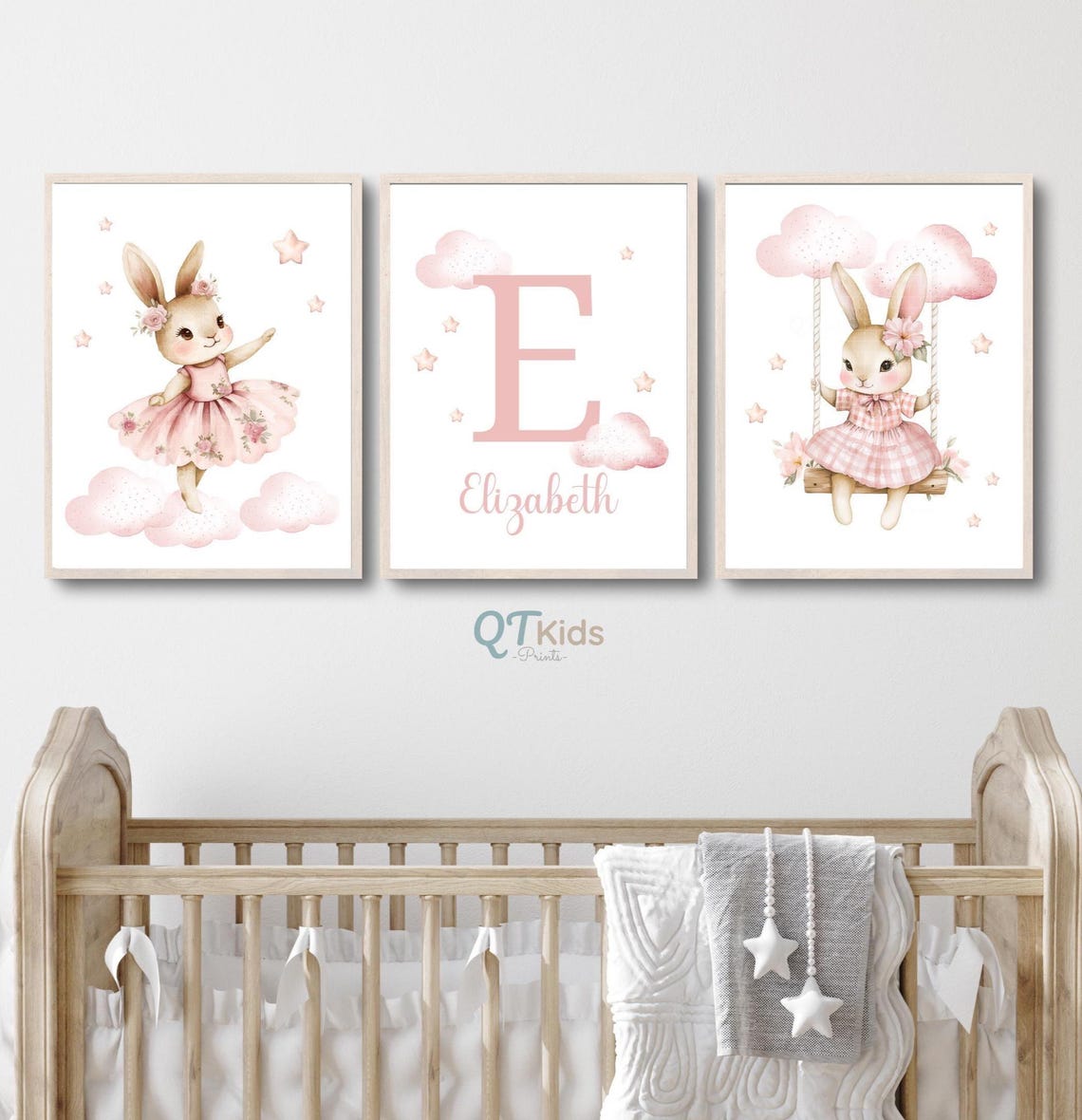 Personalized Pink Bunnies Nursery Prints, Baby Name Prints, Girl Room ...