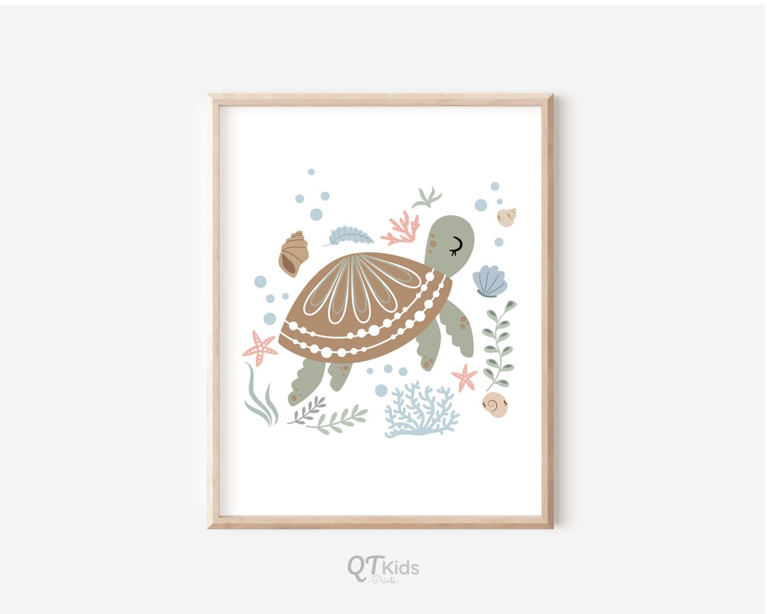 Nautical Ocean Animal Poster, Sea Turtle Nursery Print, Sea Animal Wall ...