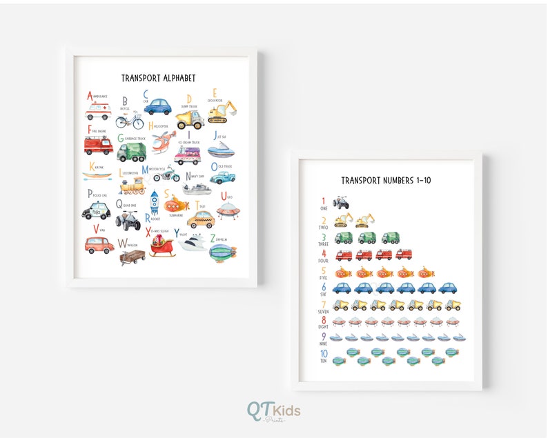 Transport Alphabet Numbers Prints Set of 2 Vehicles ABC - Etsy Canada