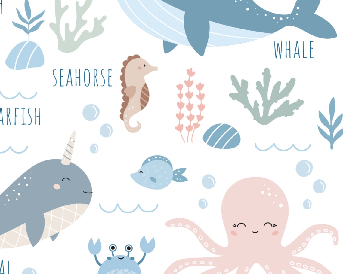 Sea Animals Print, Under the Sea Nursery Decor, Ocean Animals Printable ...