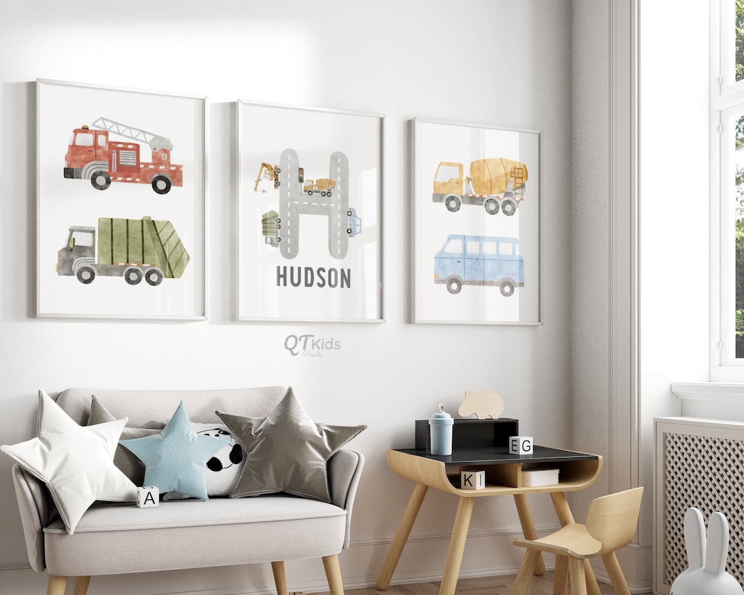 Personalized Transport Nursery Prints, Custom Name Printable Wall Art ...