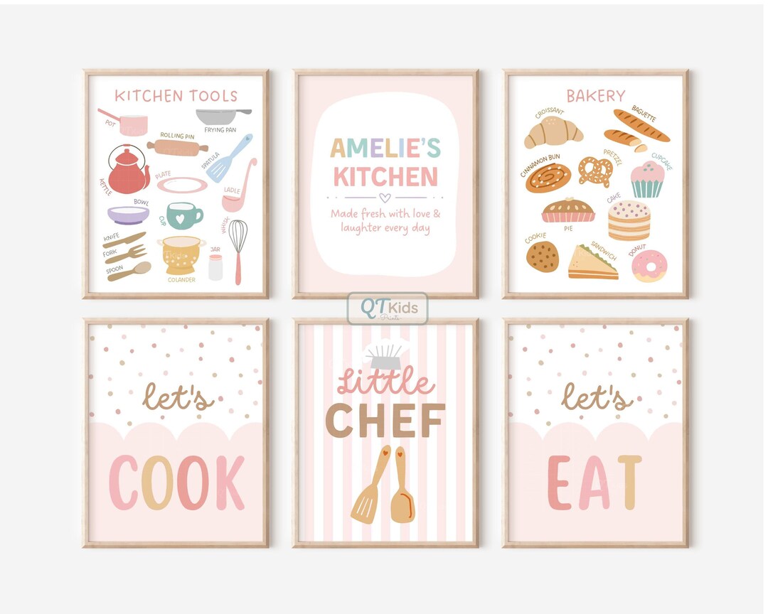 Kitchen Playroom Prints, Personalized Name, Little Chef, Pretend Play ...