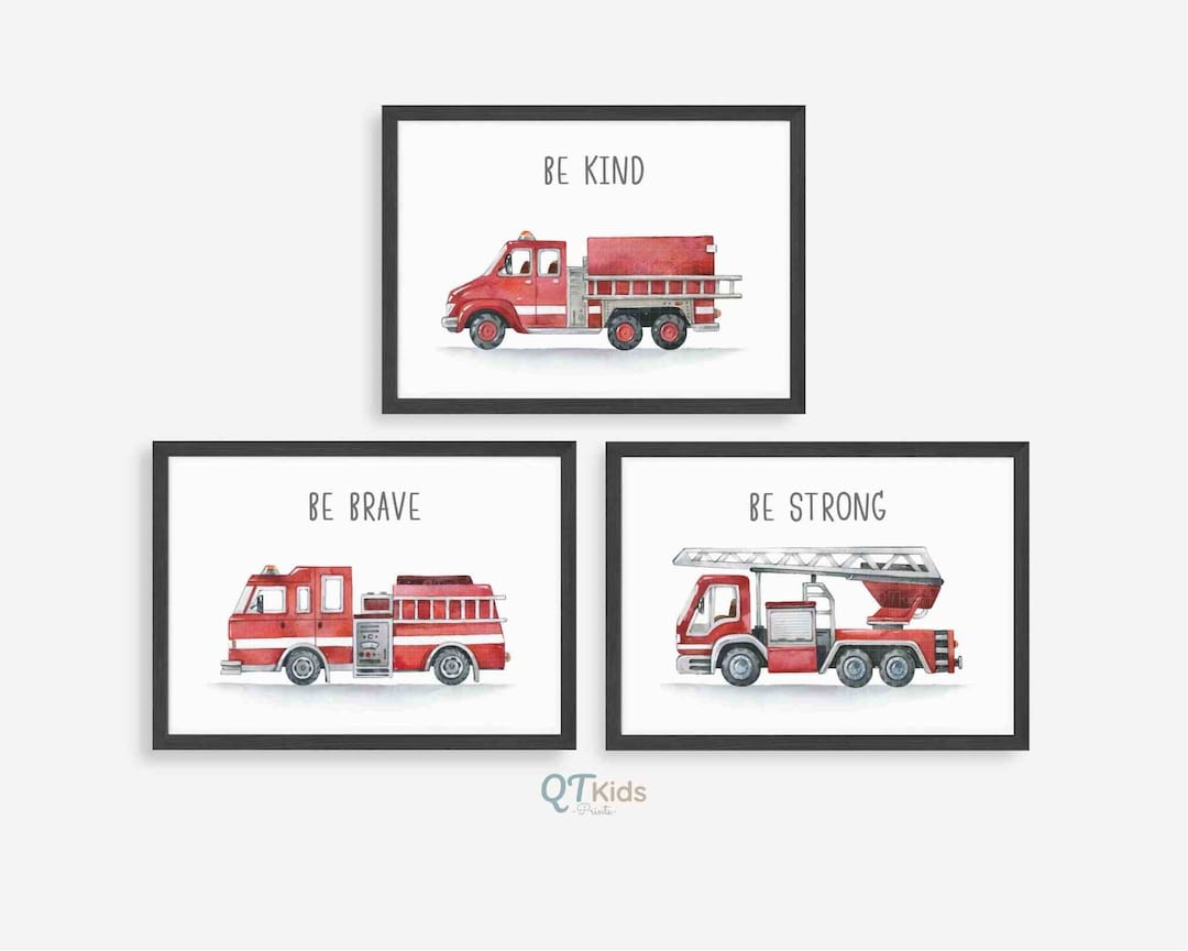 Watercolour Fire Truck Prints, Firefighter Fire Engine Nursery Wall Art ...