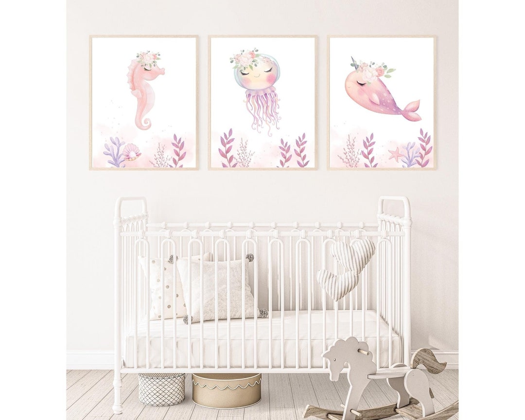 Girl Nursery Print Set | Under the Sea Wall Art | Pink Girl Room ...
