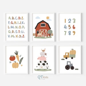 Farm Prints Kids Room Nursery, Alphabet ABC Numbers Posters, Farm Kids ...