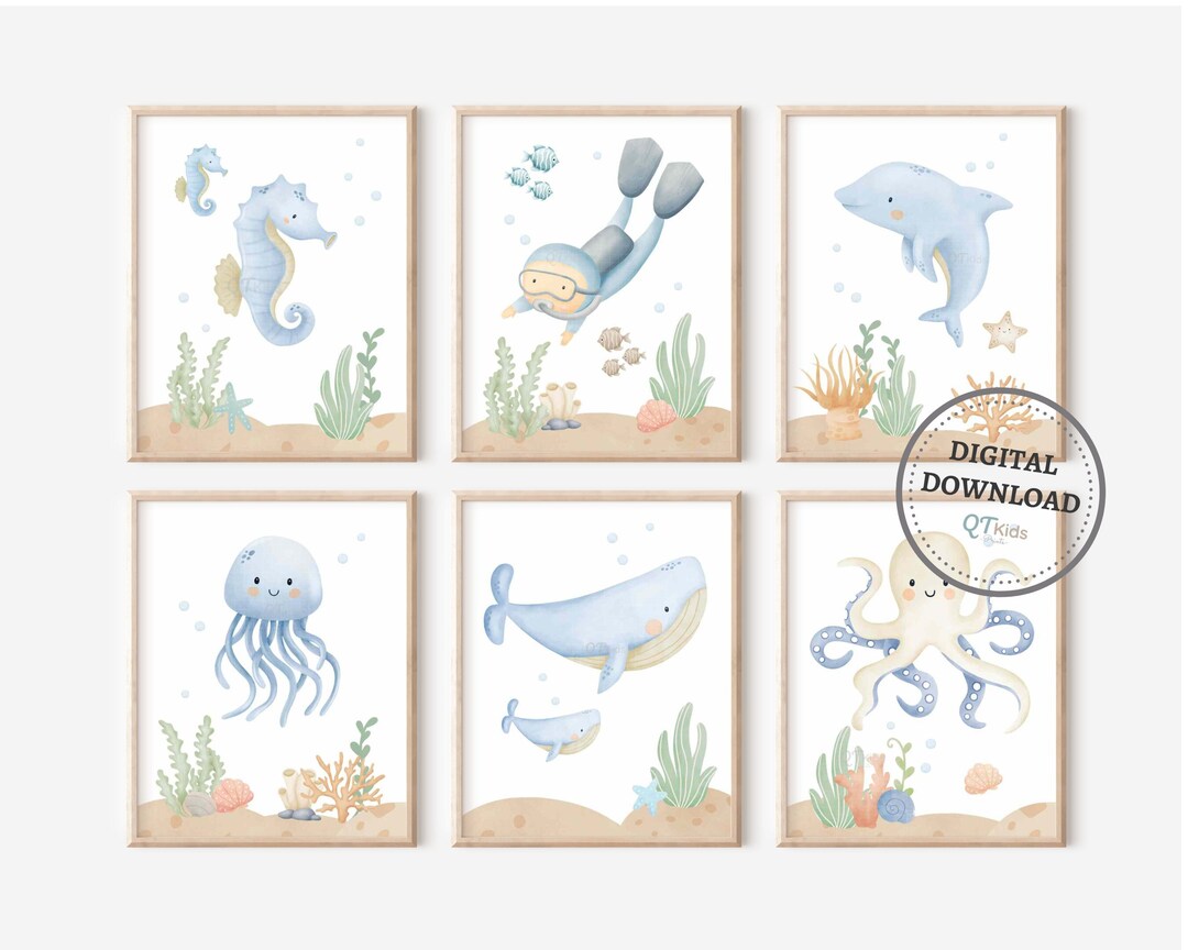 Ocean Nursery Prints, Nautical Under the Sea Posters, Digital ...