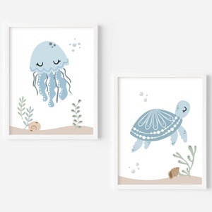 Under the Sea Nursery Prints, Ocean Animal Printable Wall Art, Neutral ...