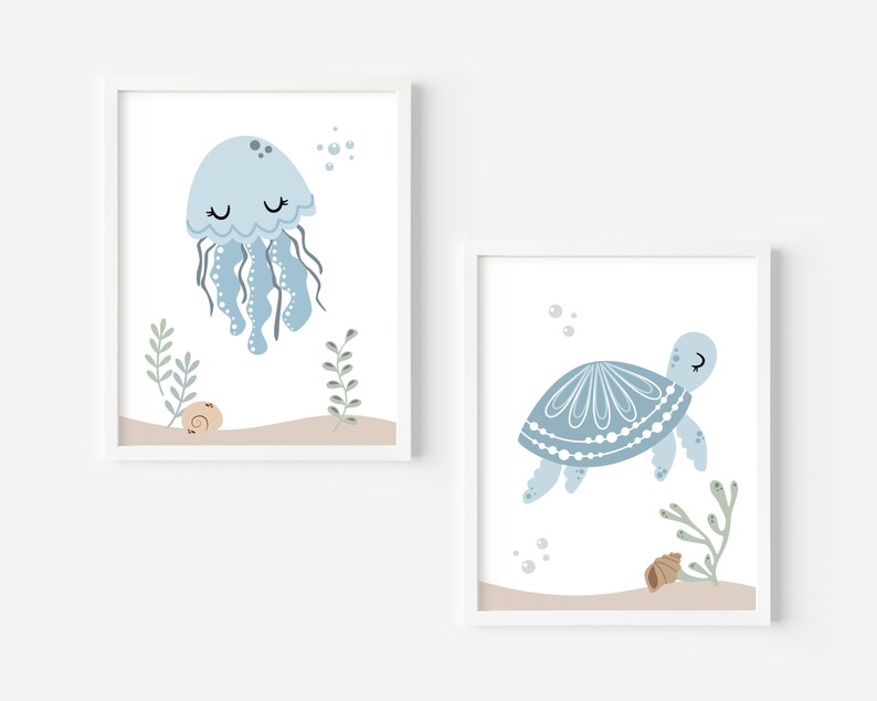 Under the Sea Nursery Prints, Ocean Animal Printable Wall Art, Neutral ...