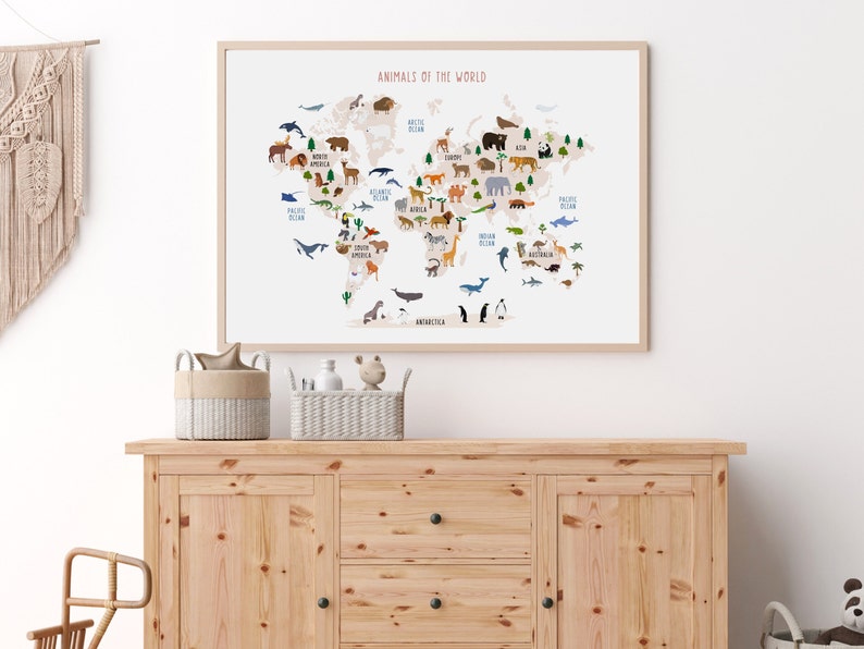 Animal World Map Printable Kids Learning Poster Classroom - Etsy