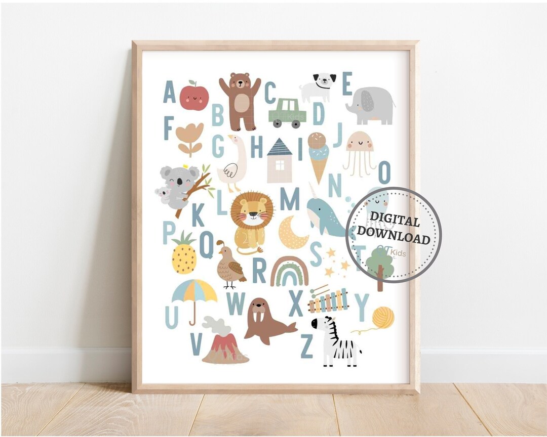 ABC Poster, Alphabet Print, Kids Room Printable Wall Art, Learning ...