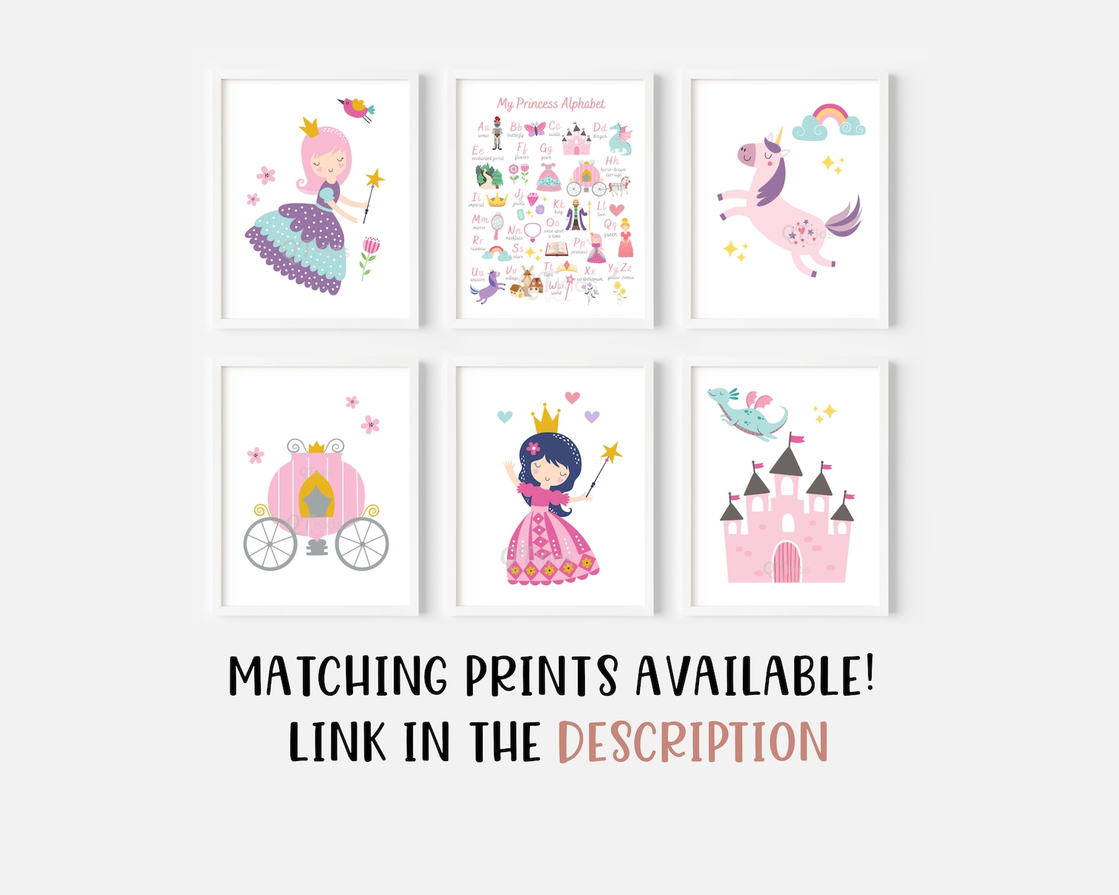 Princess Print Set of 4, Girl Nursery Prints, Playroom Princess Decor ...