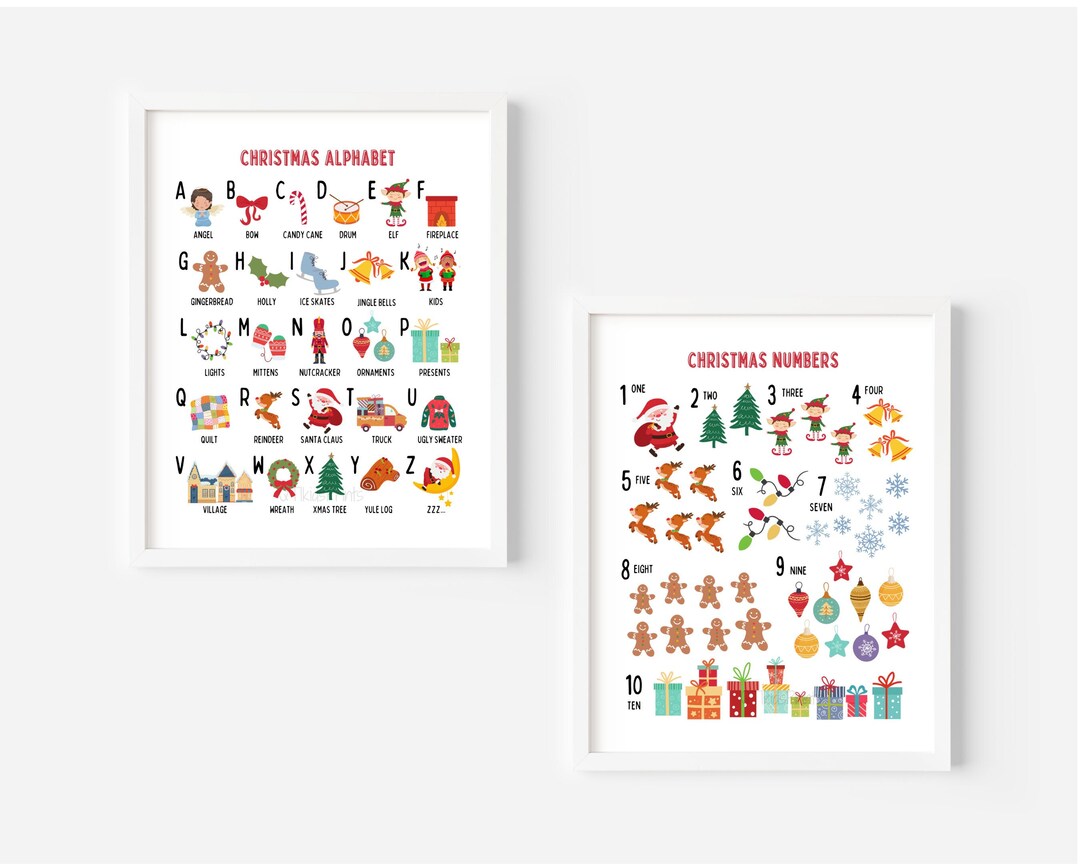 Christmas ABC Numbers Print, Kids Room Xmas Decor, Set of 2 Christmas ...