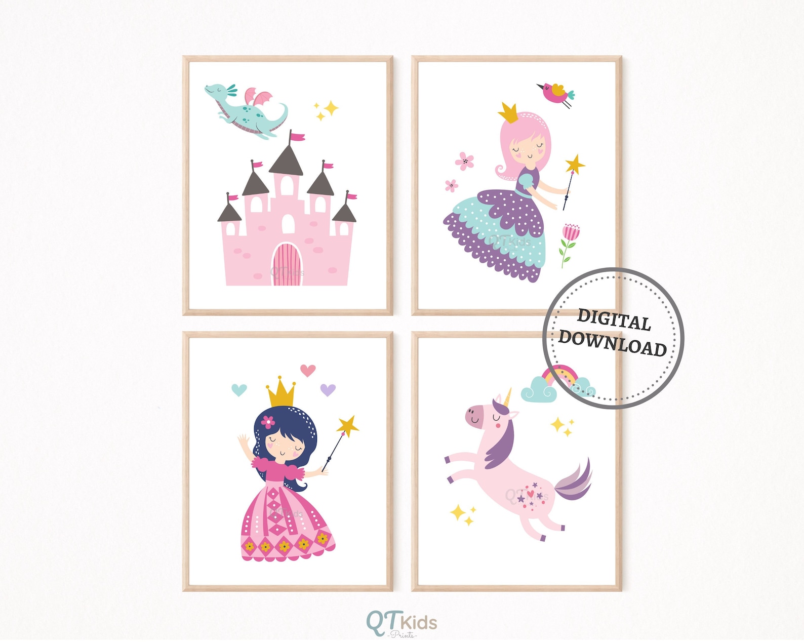 Princess Print Set of 4, Girl Nursery Prints, Playroom Princess Decor ...