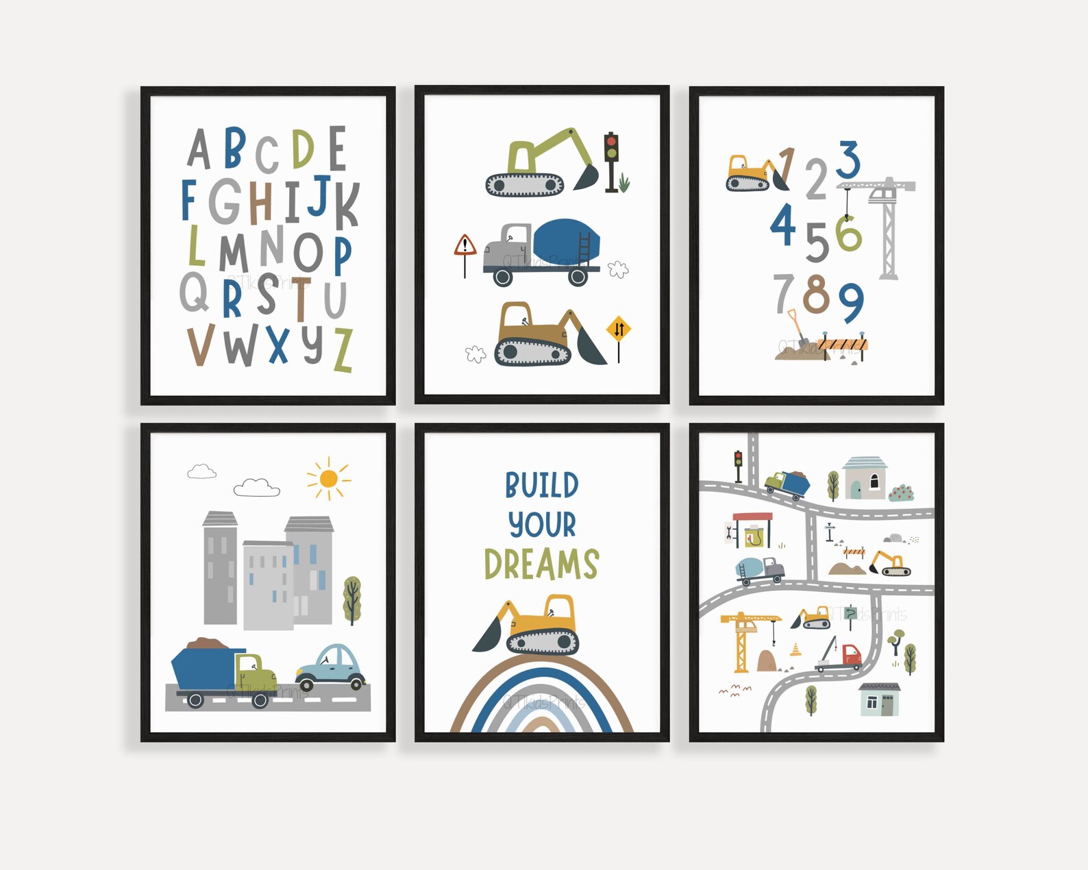 Construction Truck Alphabet Numbers Prints Set of 6, Boy Room Printable ...