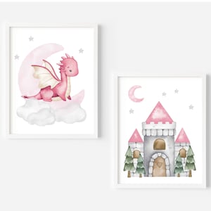 Pink Dragon Nursery Prints, Girl Nursery Prints, Girl Room Printable ...