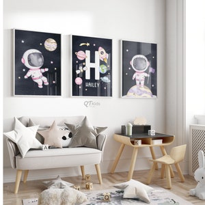 Personalized Space Prints, Custom Name Pink Astronaut Posters, Girl ...