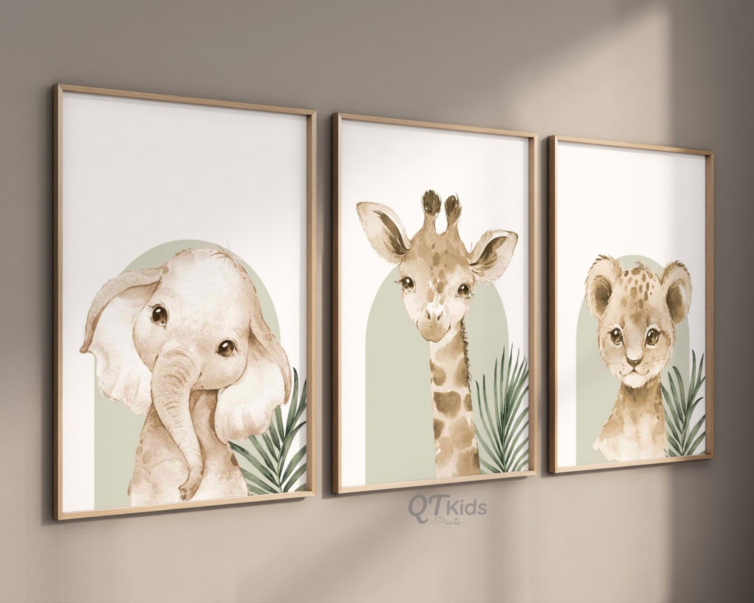 Safari Animal Prints, Elephant Lion Giraffe, Sage Green Gender Neutral ...