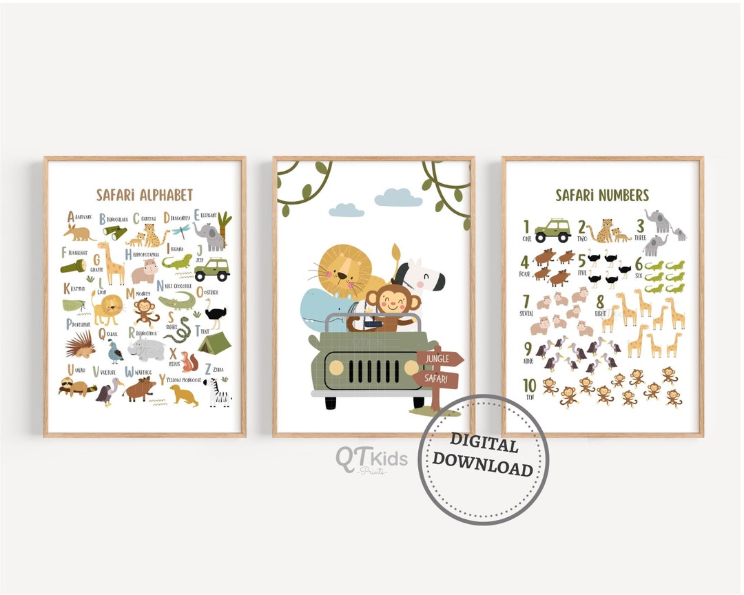 Safari Alphabet Numbers Prints, ABC Poster, Numbers 1-10, Pre-school ...