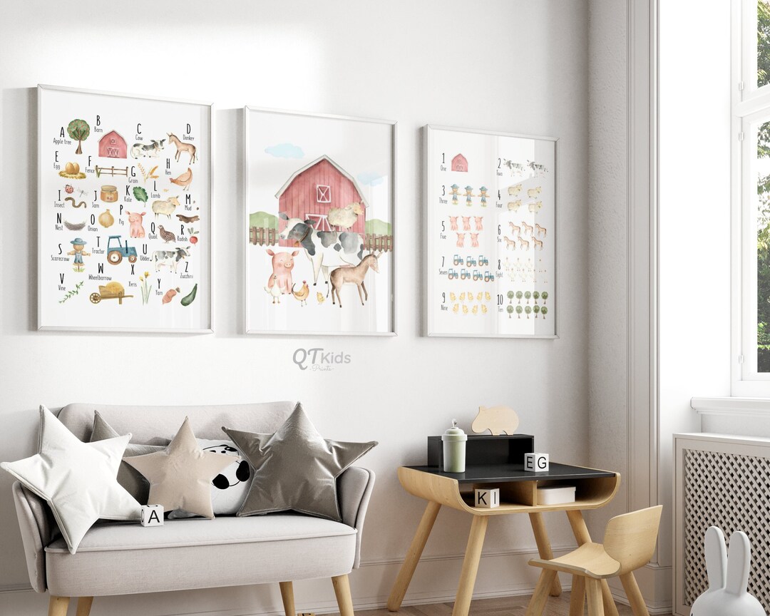 Farm Alphabet Numbers Prints, ABC Poster, Numbers 1-10, Pre-school ...